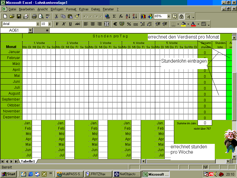 Excelseite M. Lueg Lohnkonten